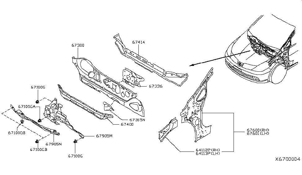 64112-EL030 Genuine Nissan #64112EL030 Hoodledge-Upper,RH
