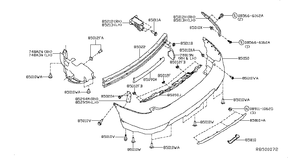 85072-6FL0B | Genuine Nissan #85072-6FL0B MOULDING-REAR BUMPER
