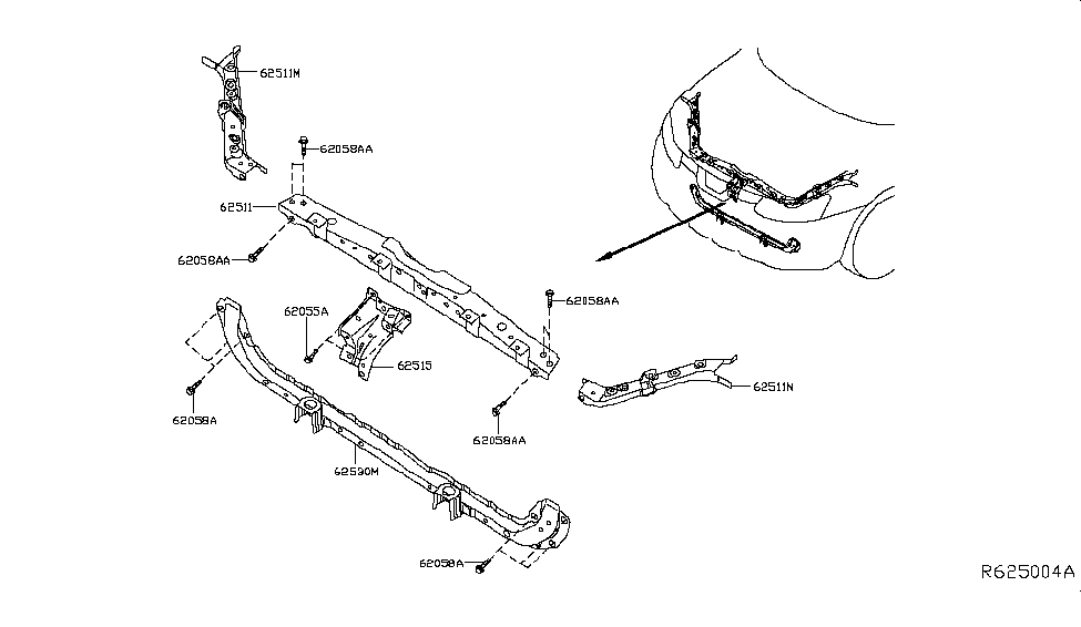 2016 Nissan Rogue US Make Front Apron & Radiator Core Support