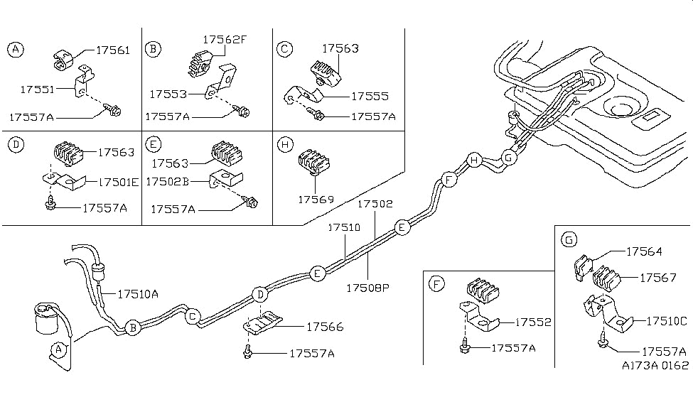17502-19P60 Genuine Nissan #1750219P60 Tube-Fuel NO.1