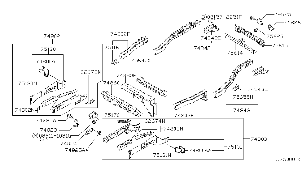 75650-5W500 Genuine Nissan #756505W500 Member-3RD Cross