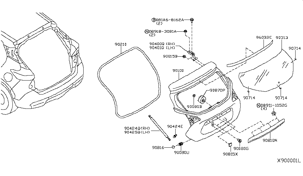 90400-5RB0A Genuine Nissan #904005RB0A Hinge Assy-Back Door,RH