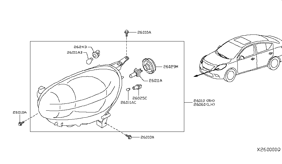 2013 Nissan Versa Sedan Headlamp - Nissan Parts Deal