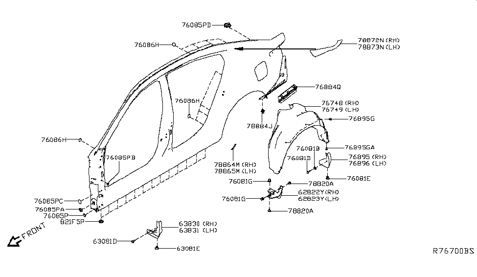 76805-9DF0A | Genuine Nissan #76805-9DF0A PLATE CLOSING, LOWER RH