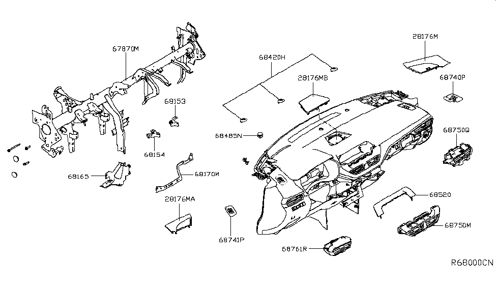 68260-6CA0A | Genuine Nissan #68260-6CA0A LID CLUSTER