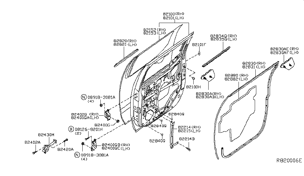 82100-EB00A Genuine Nissan #82100EB00A Door Rear RH