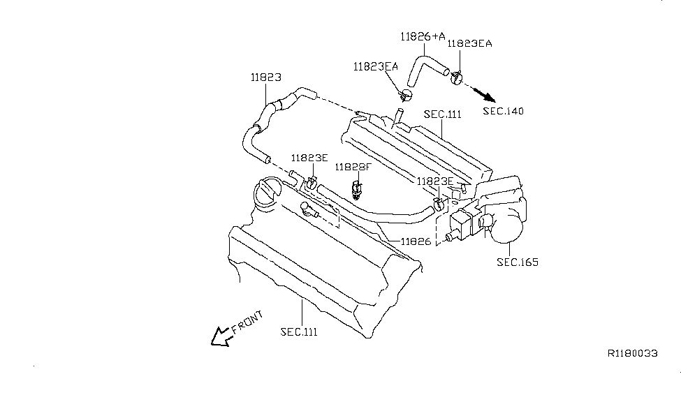 11826-3TA0B | Genuine Nissan #11826-3TA0B HOSE-BLOW BY,A