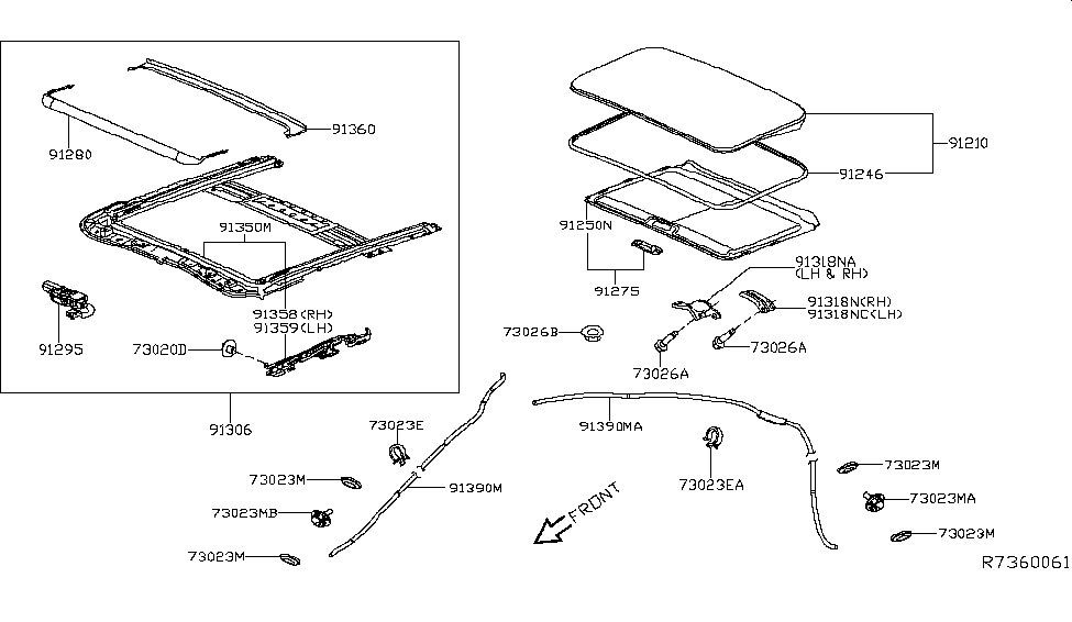 91306-3TA1B Genuine Nissan #913063TA1B Rail Complete-SUNROOF