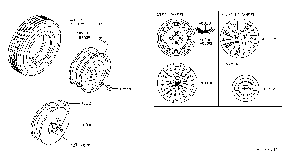 40300-4FU3A | Genuine Nissan #40300-4FU3A WHEEL ASSY-ALUMINUM