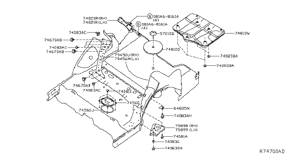 76824-4RA0A Genuine Nissan #768244RA0A SPACER-Floor, B