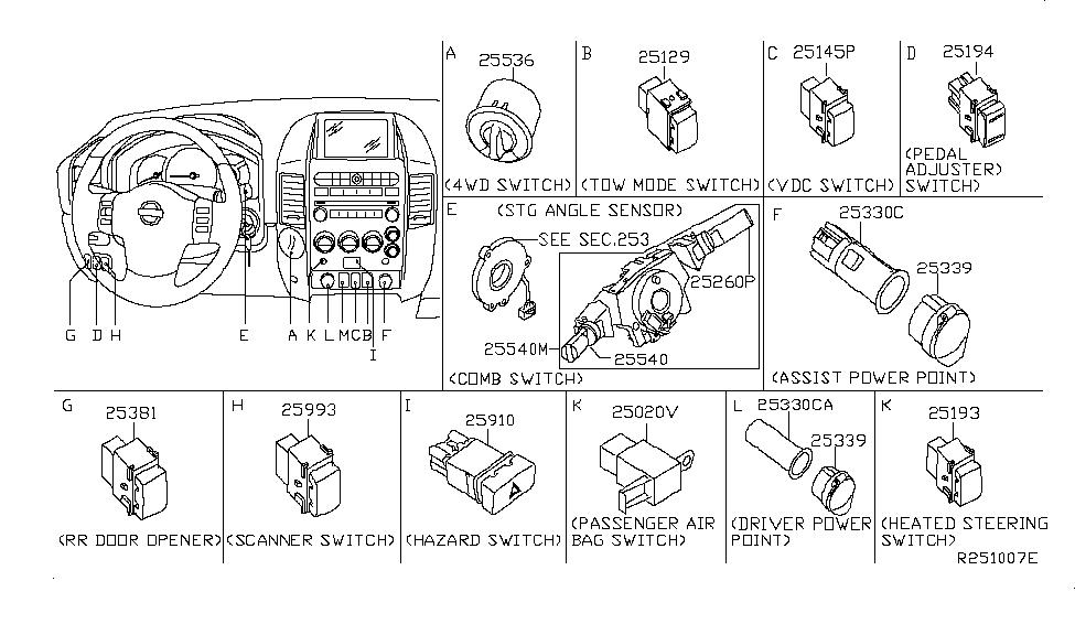 25560-9GA8D | Genuine Nissan #25560-9GA8D SWITCH ASSY-COMBINATION
